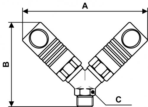 Tapered parallel male thread twin coupler
